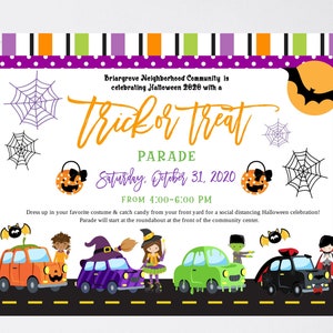 Editable Halloween Drive by Trick or Treat Parade, Trunk or Treat Flyer ...