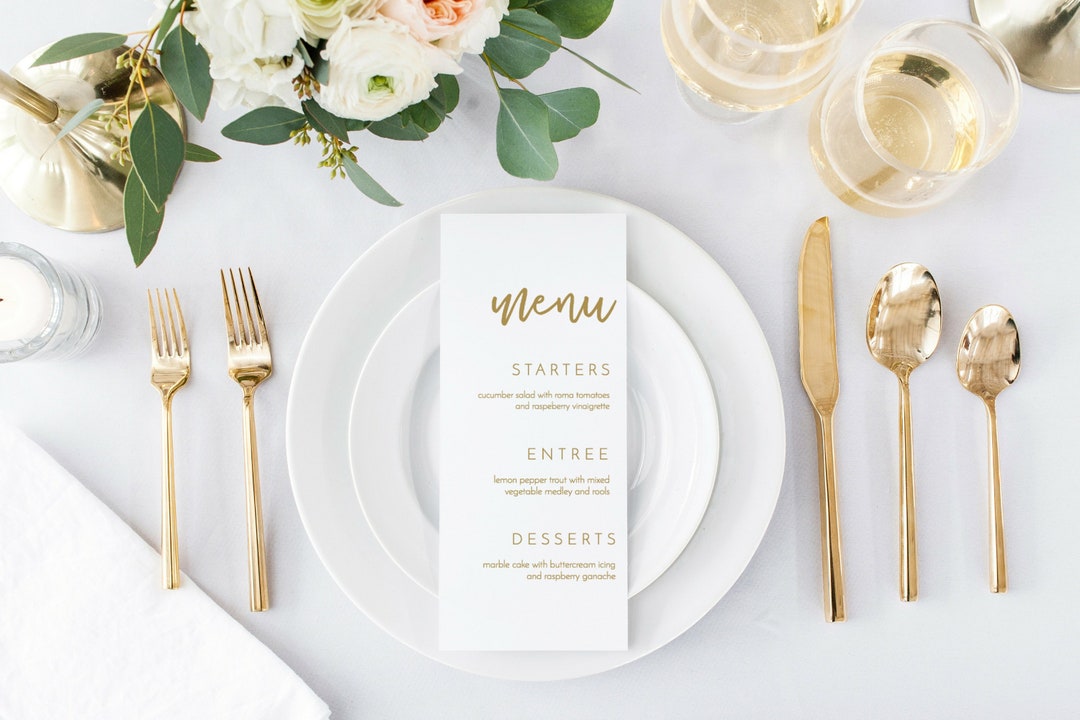 Gold Menu Template, Printable Menu Cards, Instant Download, Wedding ...