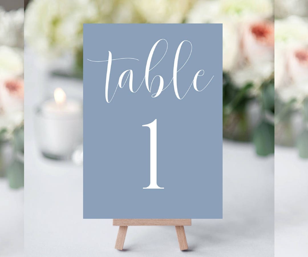 Dusty Blue Printable Table Numbers, Table Numbers Wedding, Table ...