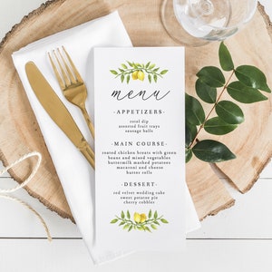 Lemon Wedding Menu Printable, Citrus Wedding Menu Card, Italy Menu ...
