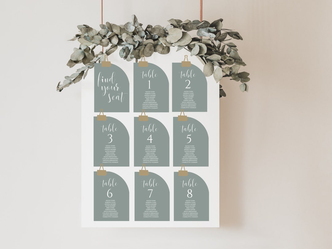 Sage Green Table Seating Chart, Half Arched Seating Chart Template ...
