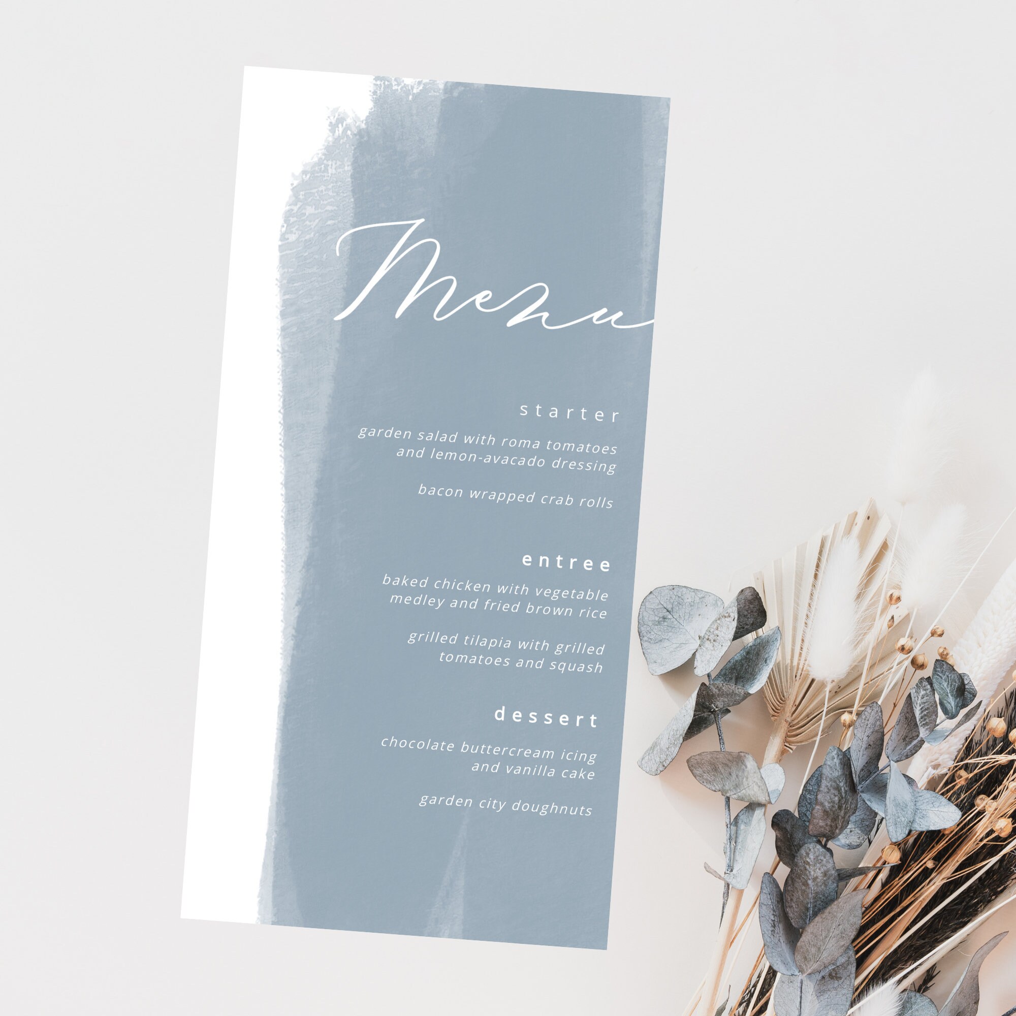 Dusty Blue Menu Card for Wedding Printable Wedding Menu | Etsy