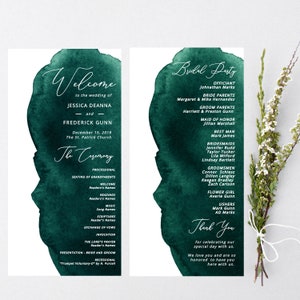 Emerald Green Watercolor Wedding Program Wedding Program - Etsy