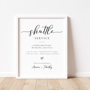 Shuttle Service Printable Wedding Sign, Wedding Transportation Bus ...