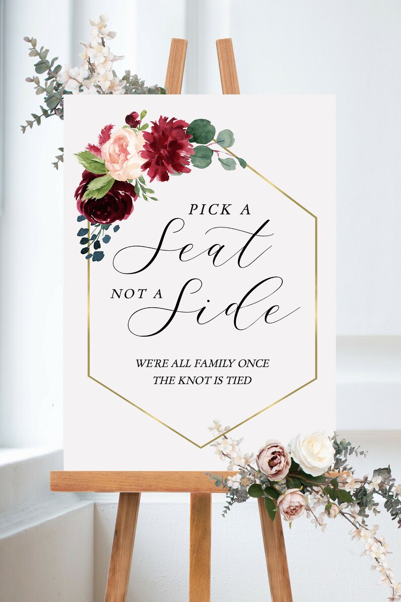 Pick a Seat Not a Side Printable Wedding Sign Template - Etsy