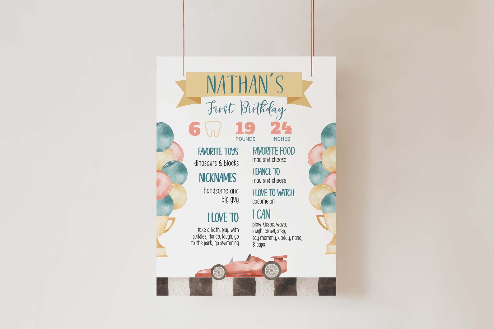 Race Car Milestone Birthday Poster Fast One Birthday - Etsy
