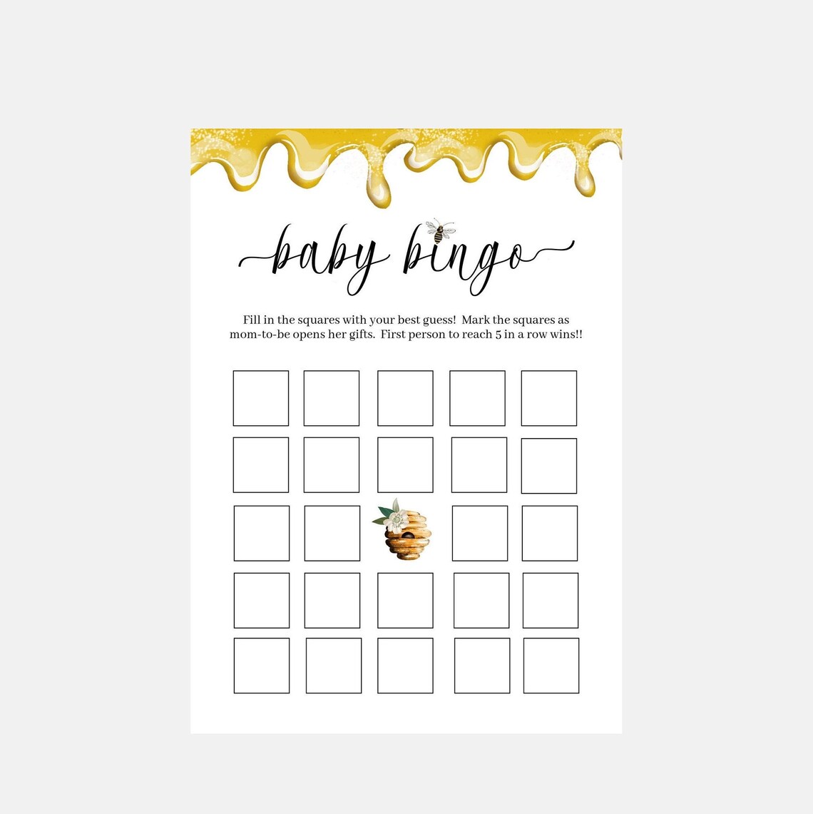 Bee Baby Bingo Printable Game Mommy Bee Bingo Game Parents | Etsy
