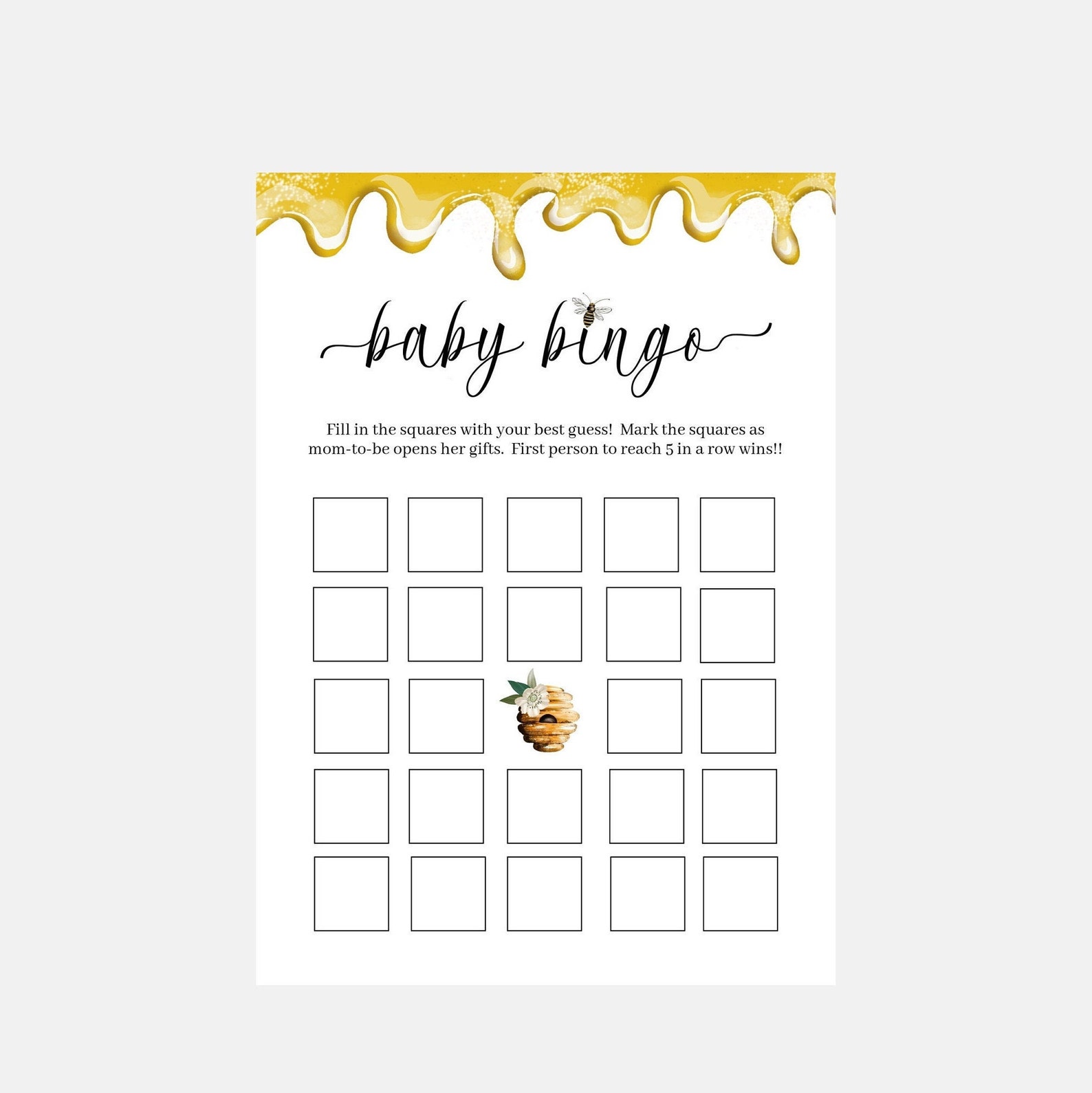 Bee Baby Bingo Printable Game Mommy Bee Bingo Game Parents | Etsy