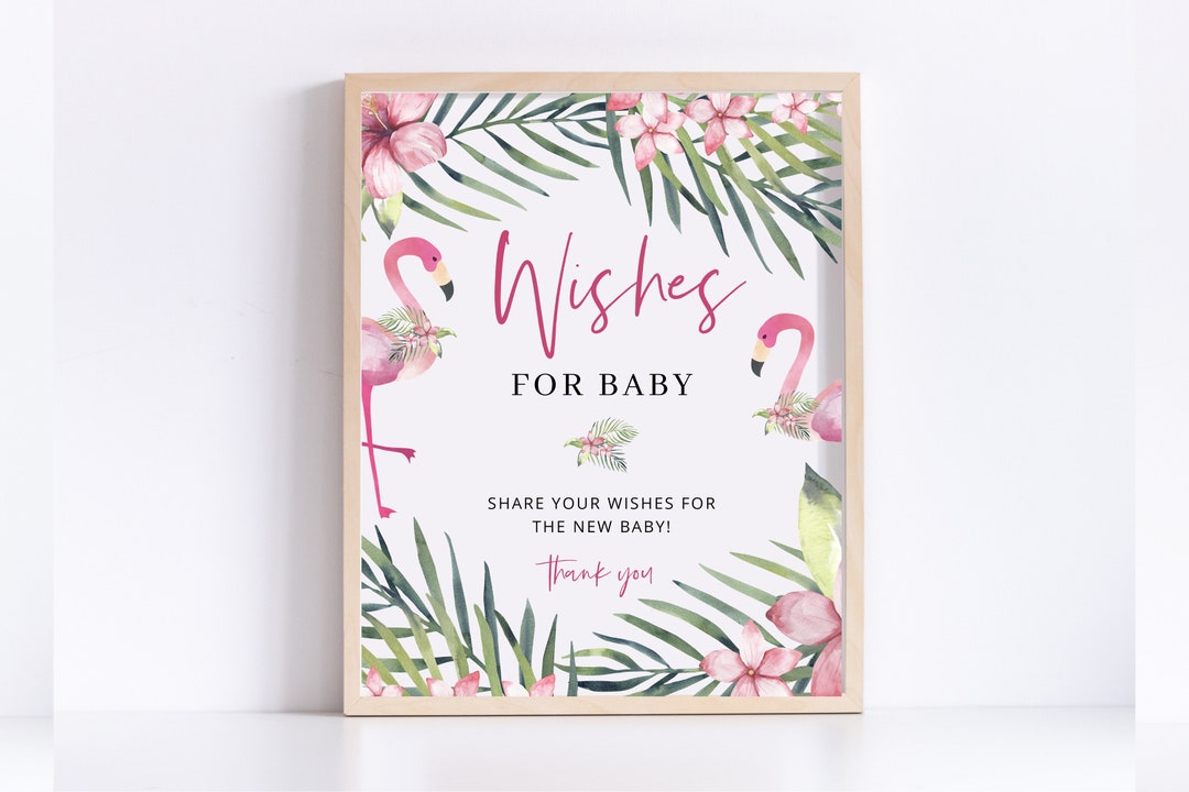 Pink Flamingo Wishes for Baby Sign and Card Editable Baby - Etsy