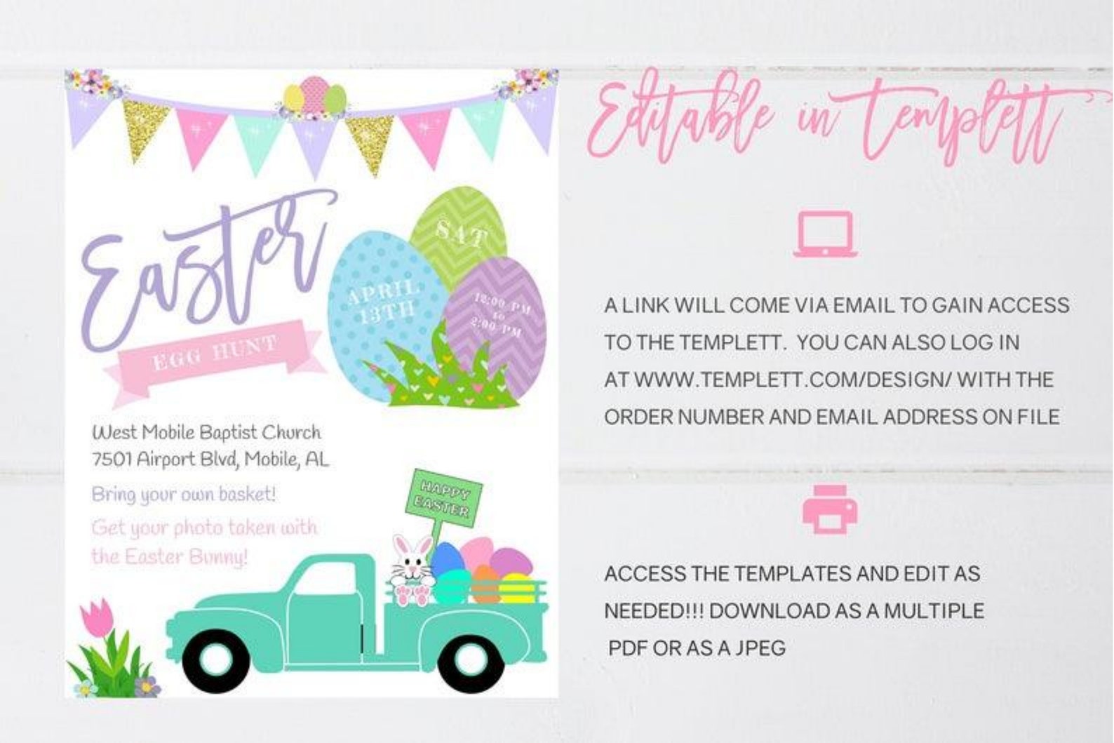 Editable Easter Egg Hunt Flyer PTO PTA Printable Easter Party - Etsy