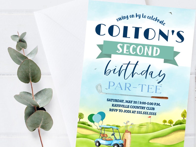 Golf Second Birthday Par-tee Invitation Editable Golf Par-tee - Etsy