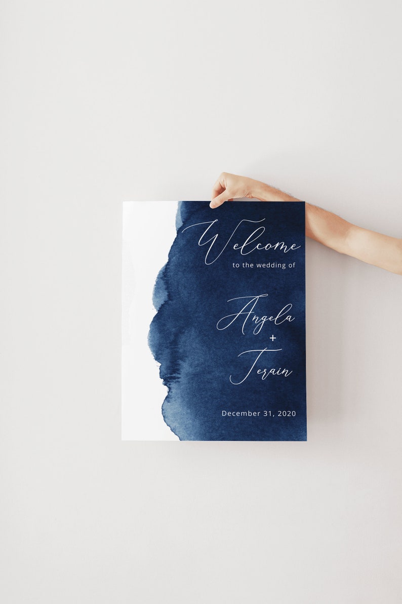 Navy Blue Welcome Sign Printable Watercolor Welcome Wedding - Etsy