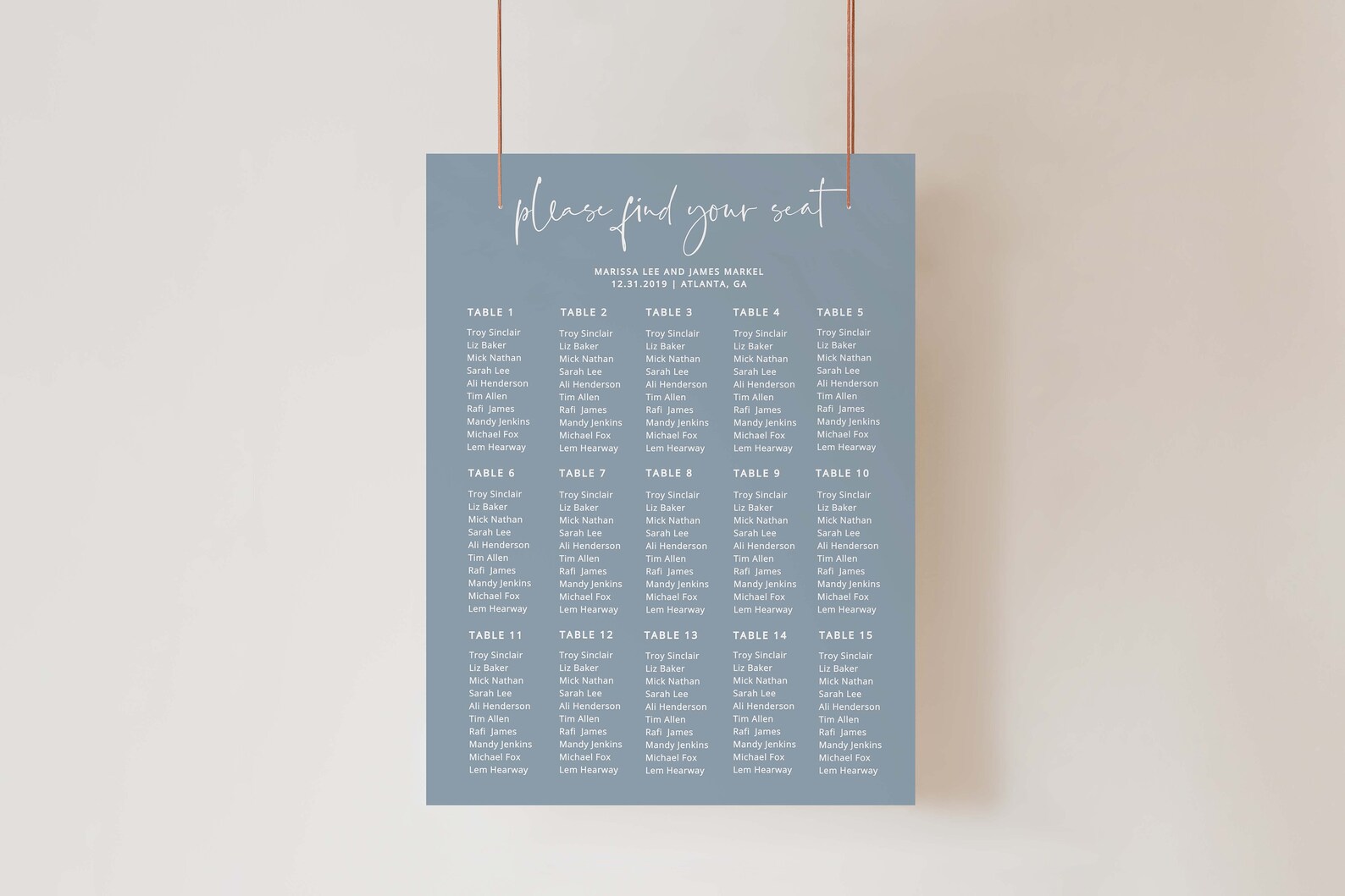 Dusty Blue Seating Chart Template Wedding Seating Plan - Etsy