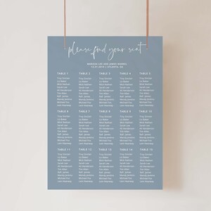 Dusty Blue Seating Chart Template, Wedding Seating Plan, Editable ...