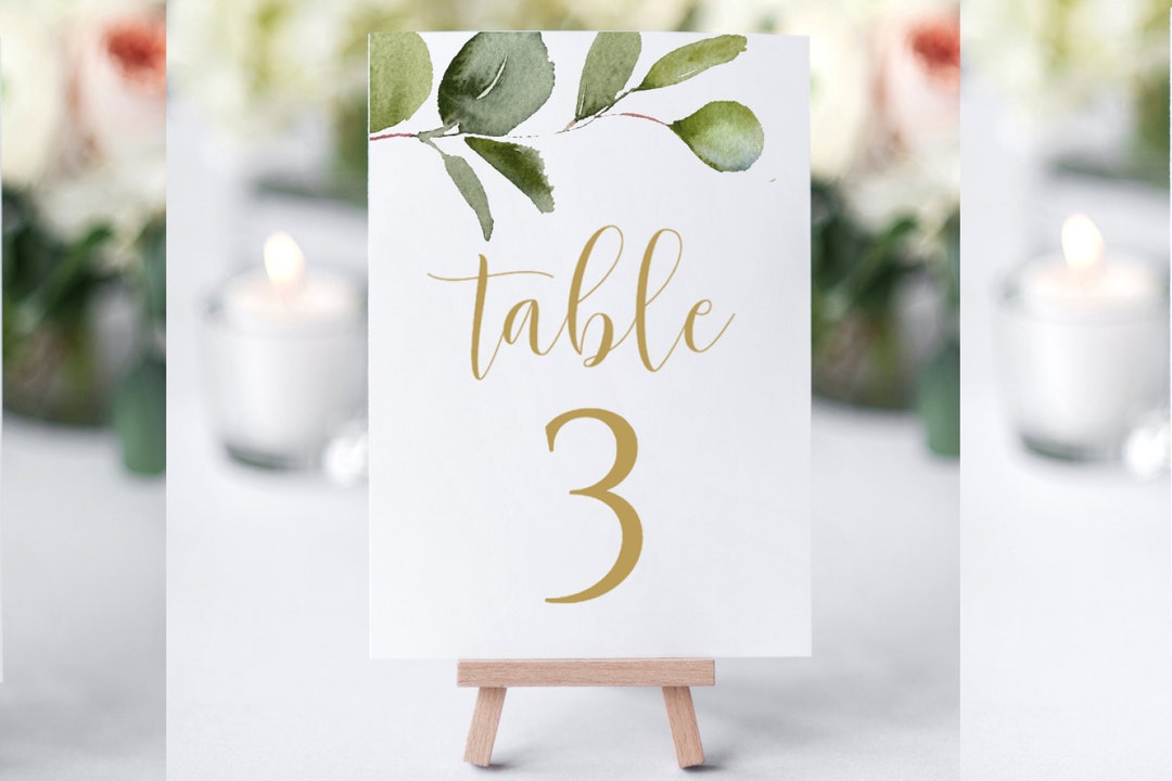 Eucalyptus Table Numbers, Greenery Table Numbers Template, Printable ...