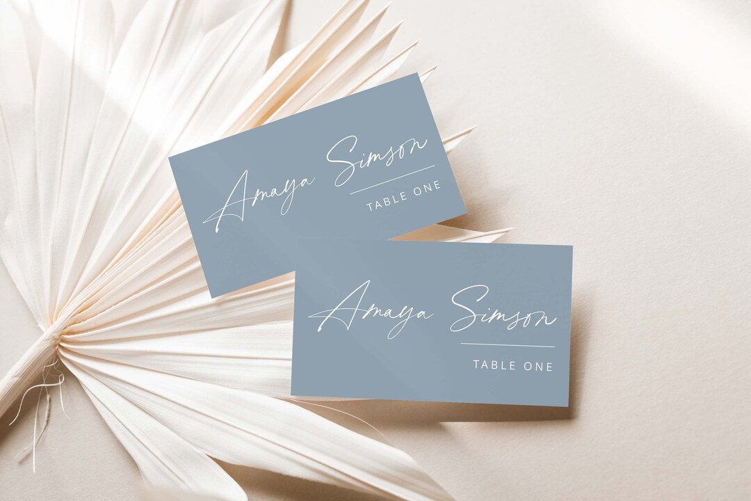 Dusty Blue Place Cards Template, Printable Place Cards, Printable ...