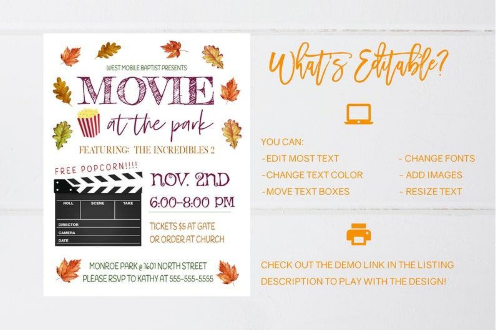 Family Movie Night Flyer Drive in Movie Editable Template | Etsy