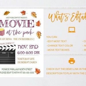 Family Movie Night Flyer, Drive in Movie Editable Template, Instant ...