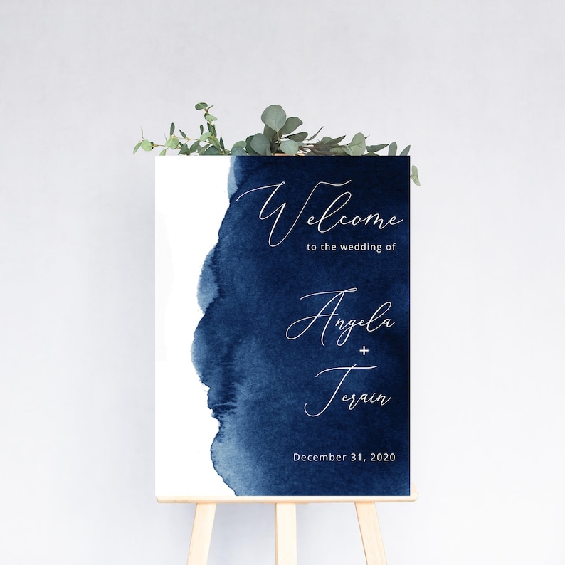 Navy Blue Welcome Sign Printable Watercolor Welcome Wedding - Etsy