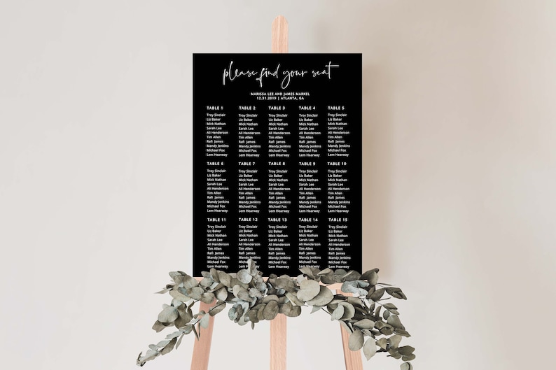 Black Seating Chart Template Wedding Seating Plan Editable - Etsy