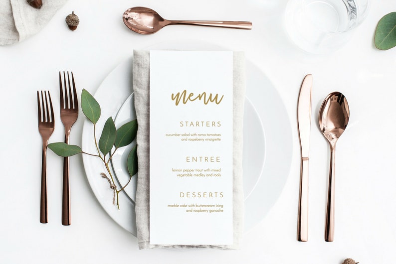 Gold Menu Template Printable Menu Cards Instant Download - Etsy