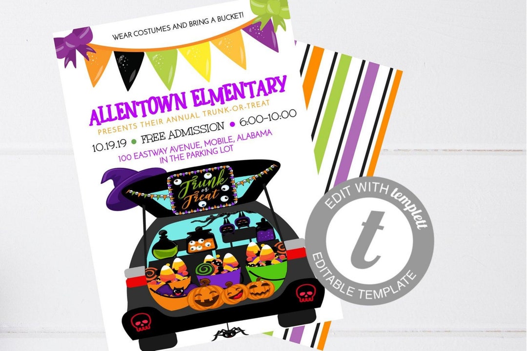 EDITABLE Trunk or Treat Flyer, Halloween Parade, Trunk or Treat Flyer ...