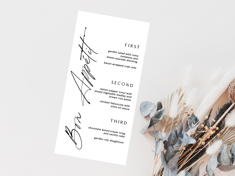 Bon Appetit Minimalist Menu Card Printable Modern Dinner Card - Etsy