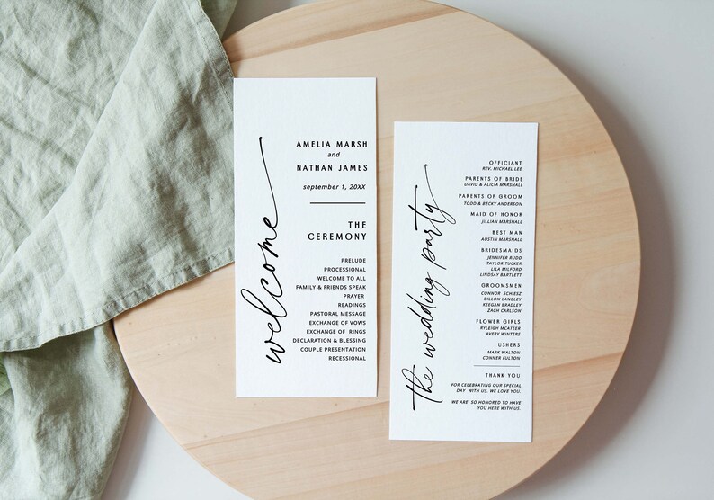 Minimalist Wedding Program Template Program for Wedding - Etsy