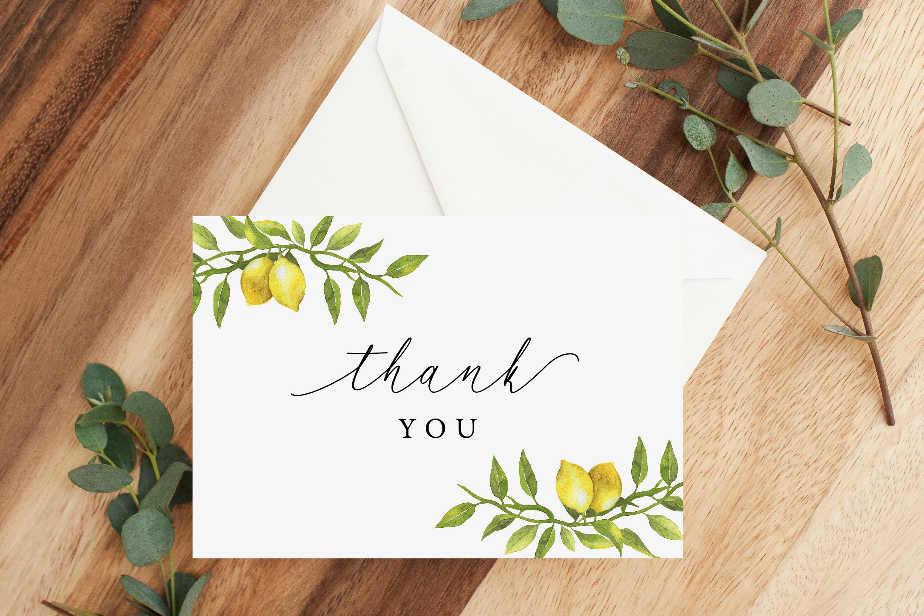 Lemon Thank You Card Template Printable Watercolor Citrus - Etsy UK