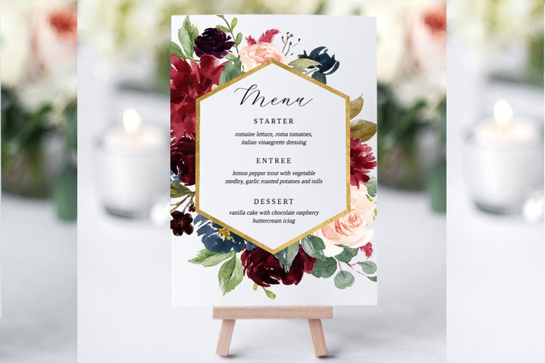 Burgundy Menu Menu Template Instant Download Printable Menu - Etsy