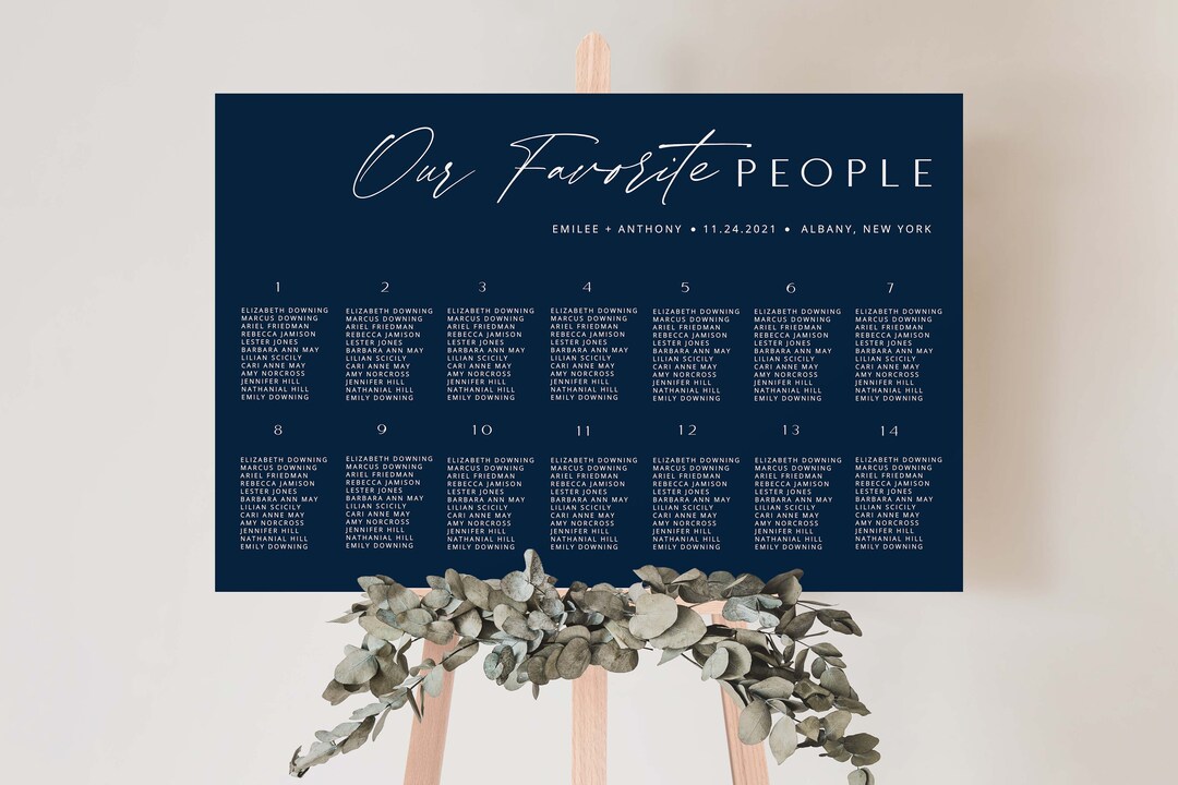 Navy Blue Seating Chart Template, Wedding Seating Plan, Editable ...