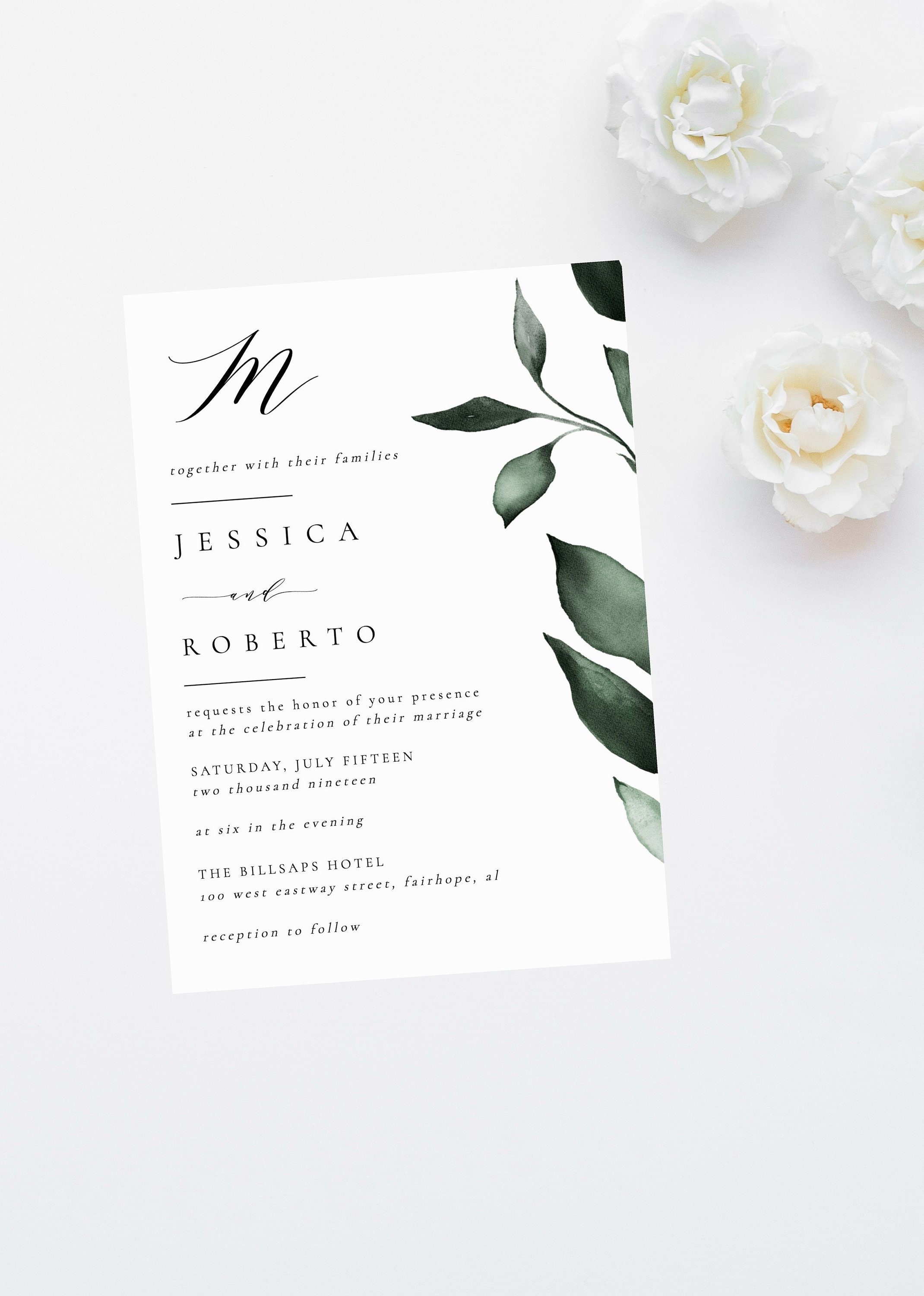 Greenery Wedding Invitation Template Modern Wedding - Etsy