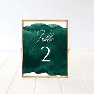 Emerald Green Watercolor Table Numbers, Printable Table Numbers, Green ...