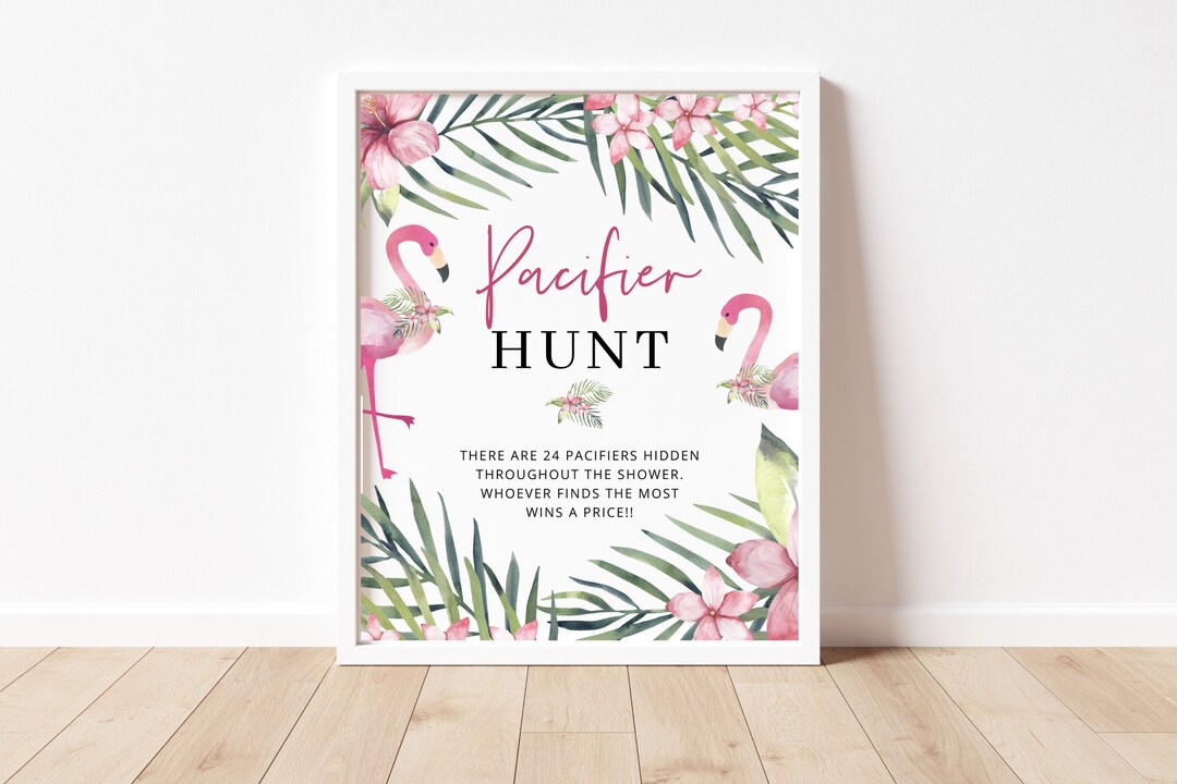 Pink Flamingo Pacifier Hunt Baby Shower Game, Printable Find the ...