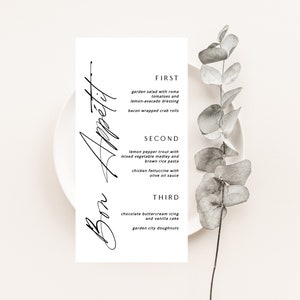 Bon Appetit Minimalist Menu Card Printable Modern Dinner Card - Etsy