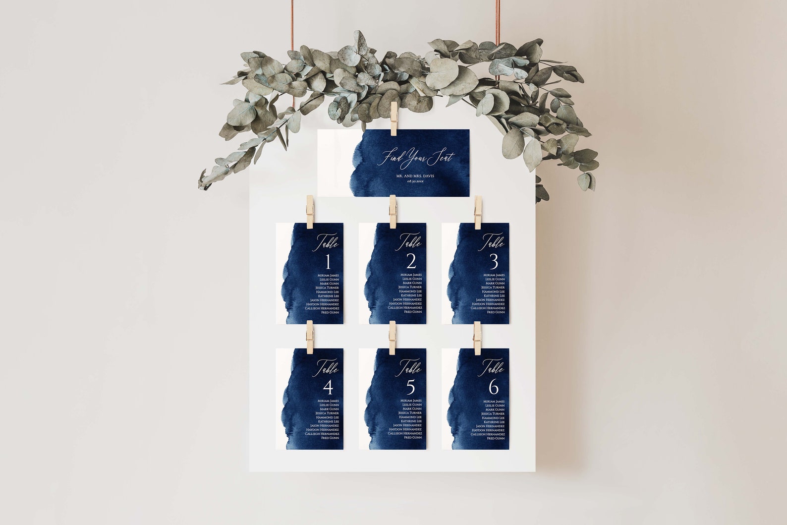 Navy Blue Seating Chart Cards Watercolor Seating Chart - Etsy