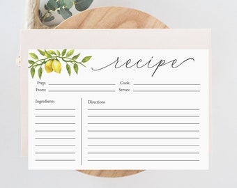 Lemon Recipe Cards 2 Sided Recipe Cards Bridal Shower - Etsy