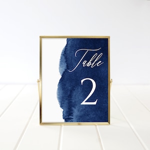Navy Blue Table Numbers Template, Watercolor Modern Table Cards, Table ...