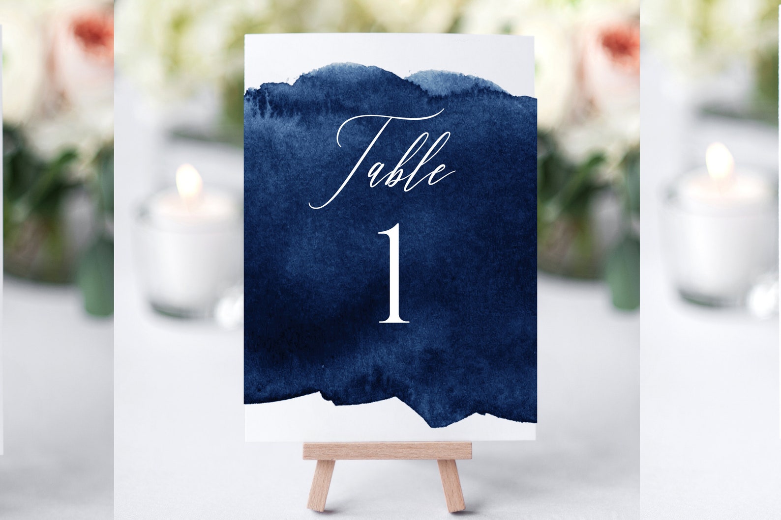 Navy Blue Table Numbers Template Watercolor Modern Table - Etsy