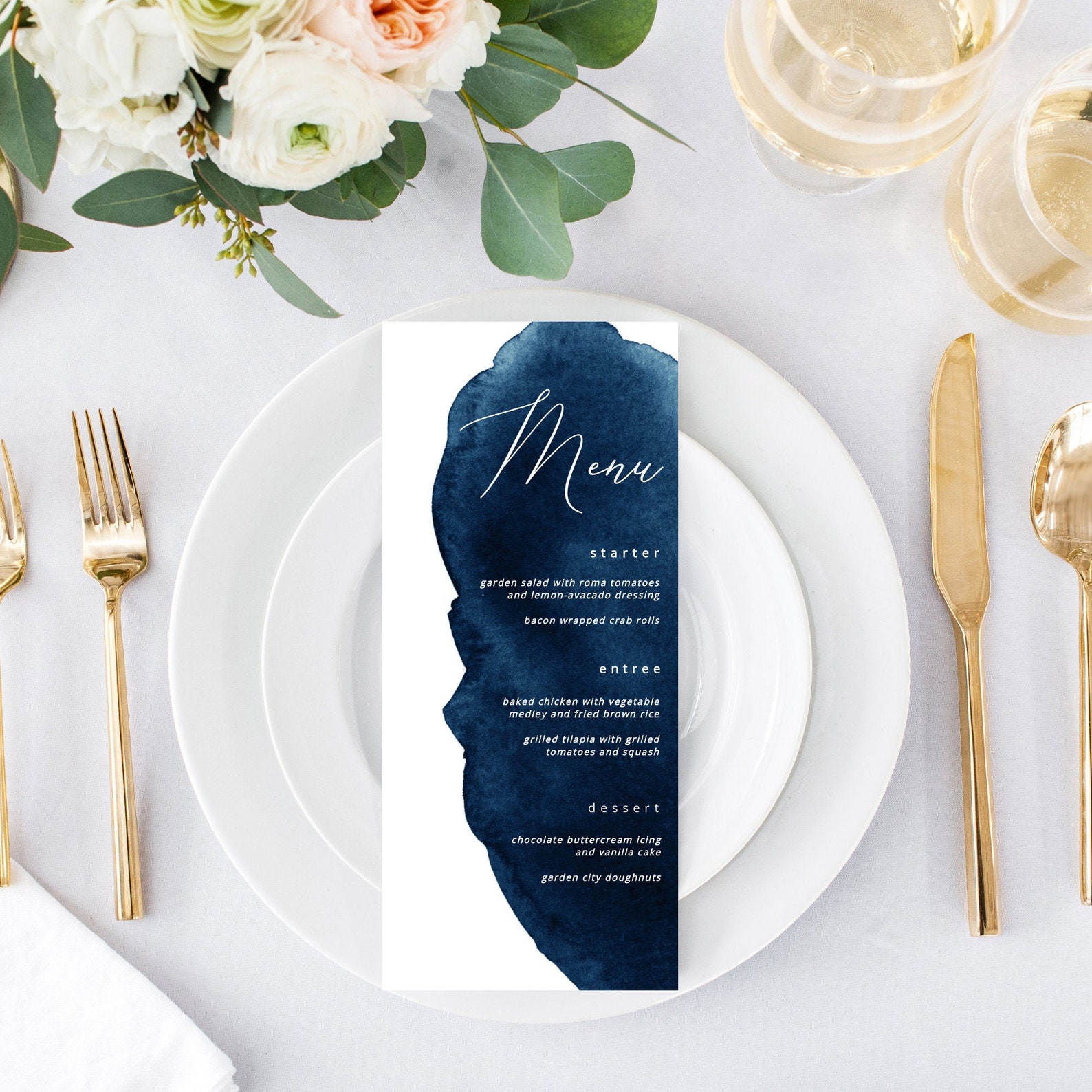 Navy Blue Printable Menu Watercolor Printable Menu Cards - Etsy UK