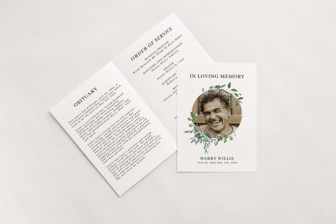 In Loving Memory Memorial Program for Funeral Service, Funeral Obituary ...