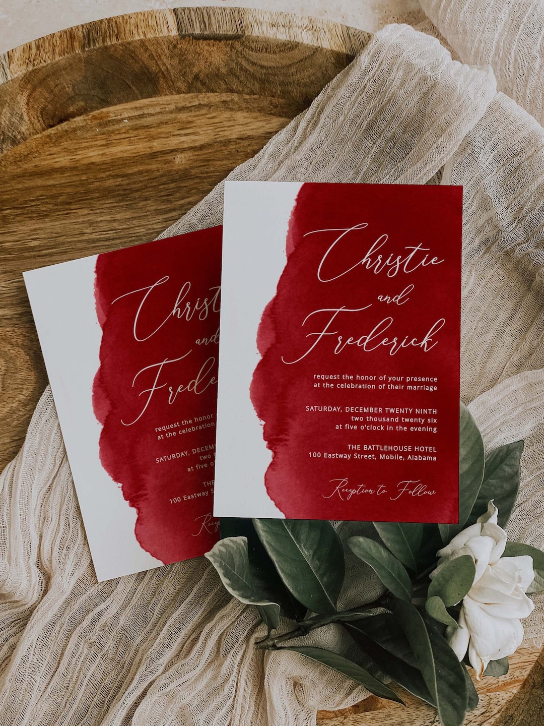 Red Watercolor Printable Invitation, Editable Wedding Invitation, Red ...