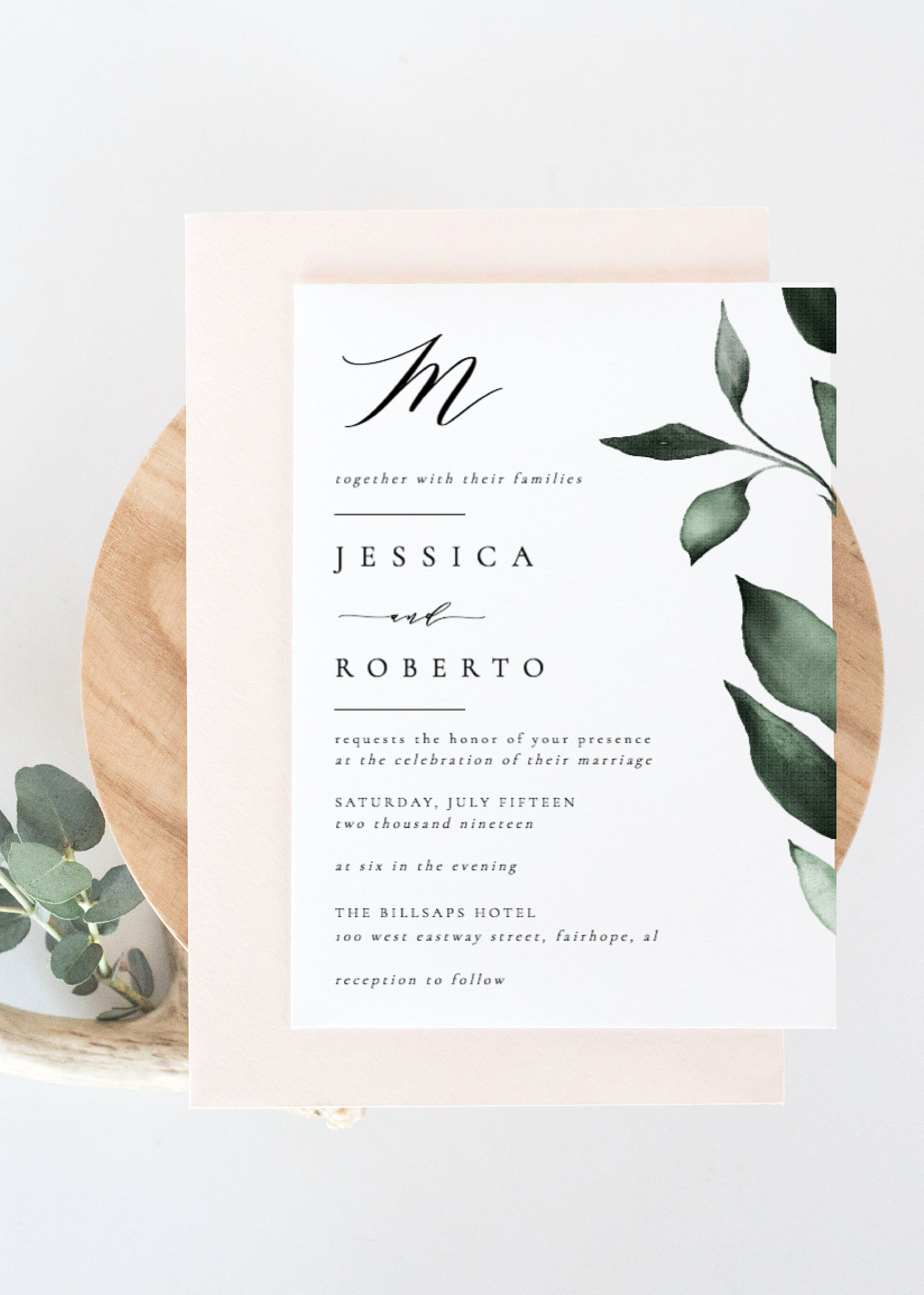 Greenery Wedding Invitation Template Modern Wedding - Etsy