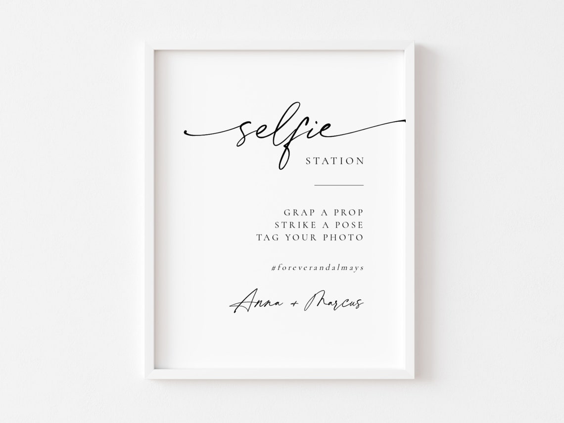Selfie Station Printable Wedding Sign Photo Booth Hashtag | Etsy