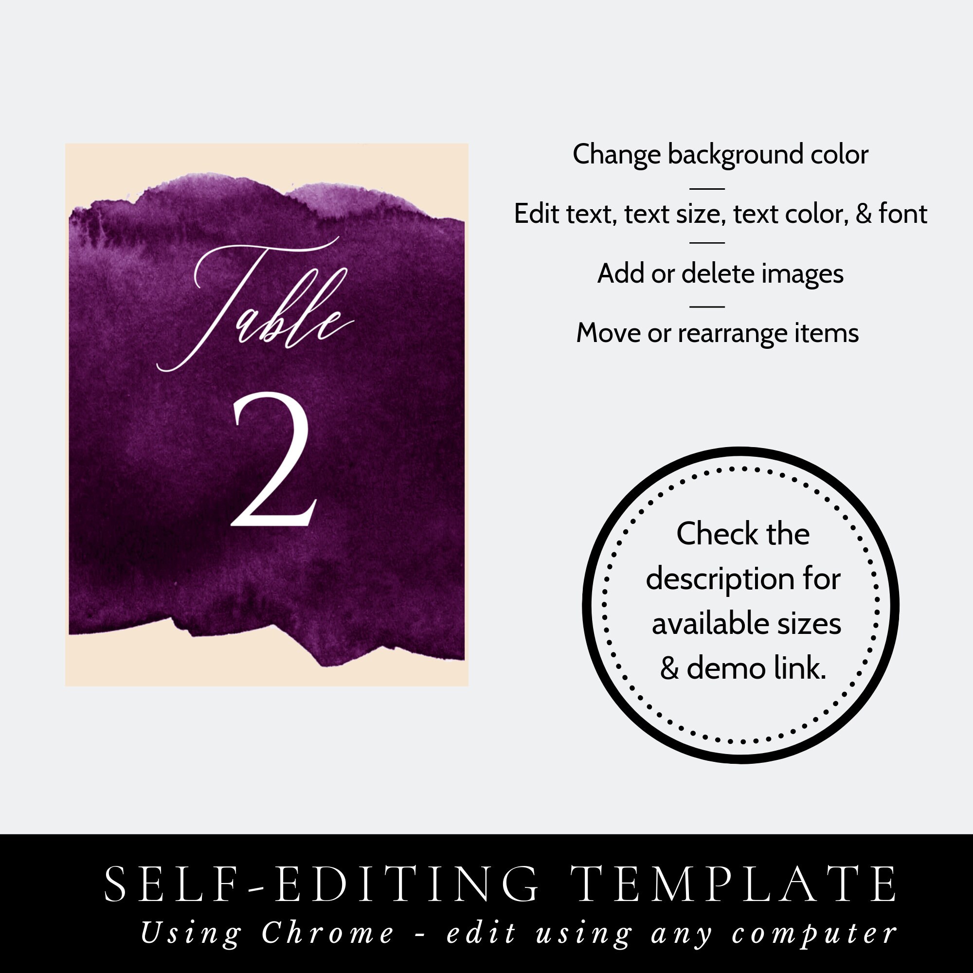 Plum Watercolor Printable Table Numbers Editable Table - Etsy Canada
