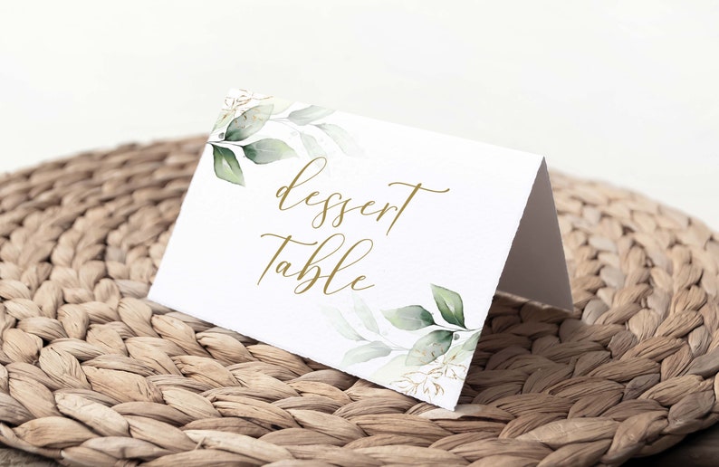 Greenery and Gold Wedding Food Labels Food Tent Card Folded | Etsy
