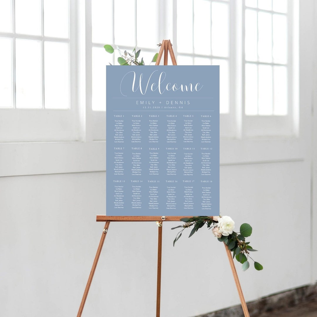 Dusty Blue Seating Chart Template, Seating Chart Wedding, Editable ...
