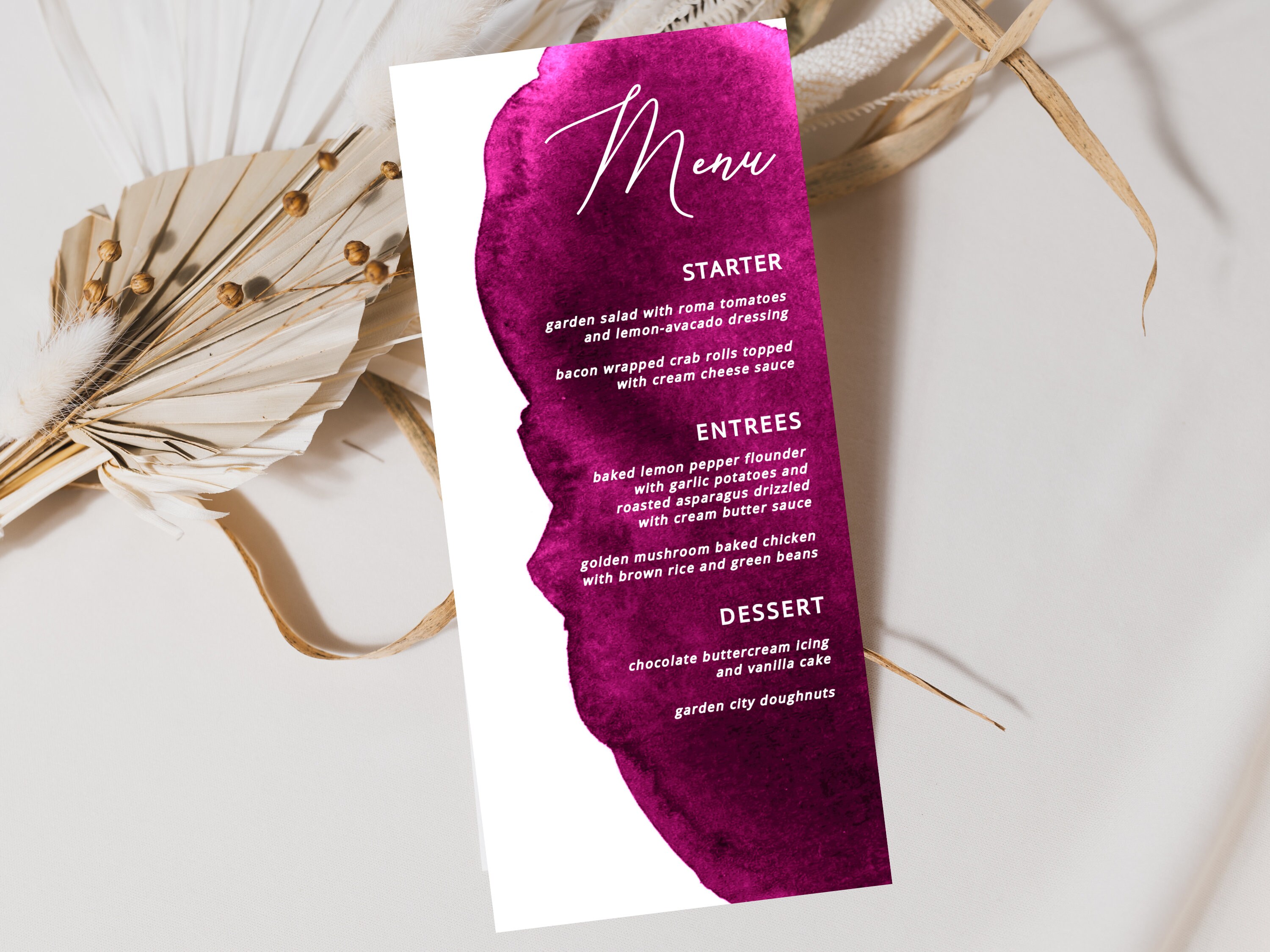 Magenta Watercolor Printable Menu Buffet Menu Cards Dinner - Etsy