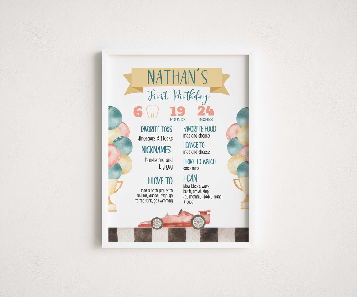 Race Car Milestone Birthday Poster Fast One Birthday - Etsy