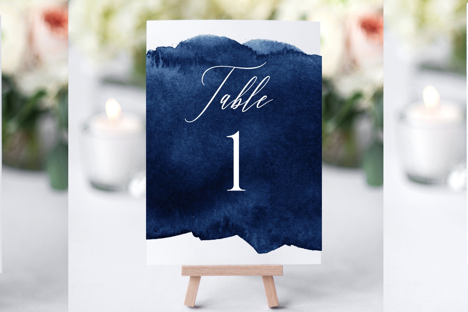 Navy Blue Table Numbers Template Watercolor Modern Table - Etsy